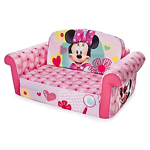 MARSHMALLOW Furniture 2 in 1 Kids Couch, Extendable Sleeper Toddler Couch, Reversible Toddler Chair for Lounging and Sleeping, Minnie Mouse (2 Pack)