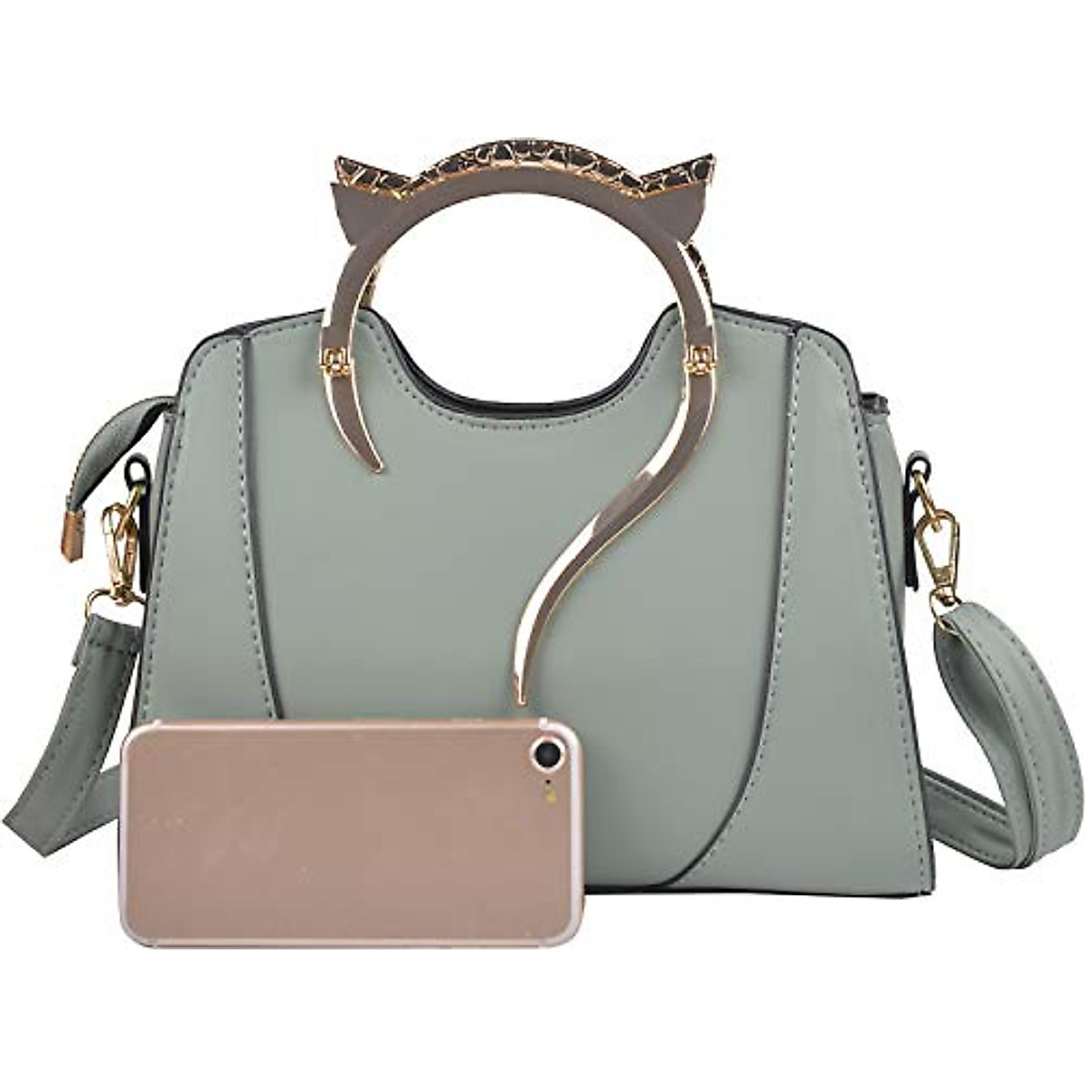 QZUnique Cat Purse for Women Cute Top Handle Shoulder Bag for Teens Girls Pu Leather Gothic Handbag Crossbody Bag