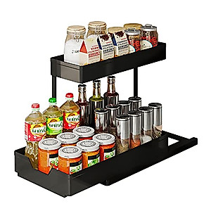 MDHAND Under Sink Organizers and Storage Under Sink Organizer, 2 Tier Kitchen Under Cabinet Storage Organizer, Multi-Purpose 2 Tier Under Sink Storage for Cabinet Bathroom Kitchen, Black