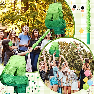 WinnerWhy Number Pinata Decorations 16 Inch Gradient Green Number Pinata with Blindfold Stick and Confetti for Birthday Baby Shower Safari Jungle Themed Party Supplies Xmas Centerpiece (Number 4)