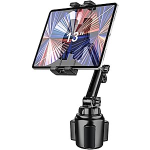 woleyi Cup Holder Car Tablet Mount, iPad Mount Holder for Car/Truck, 360° Rotation Adjustable Universal Tablet Stand Cradle Compatible with iPad Pro Air Mini, Galaxy Tabs, Cell Phones, 4.7-13" Devices