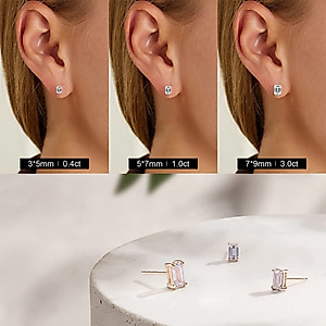 SMILEST 2 Carat Emerald Moissanite Earrings for Women, D Color VVS1 Clarity Lab Created Diamond Stud Earrings 18K Yellow Gold Vermeil 925 Sterling Silver Solitaire Moissanite Women Earrings Studs