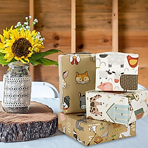 AnyDesign 12 Sheet Farmhouse Wrapping Paper Farm Animal Theme Gift Wrap Paper Bulk Folded Flat Retro Cartoon DIY Craft Paper for Birthday Holiday Party Supplies, 19.7 x 27.6 In