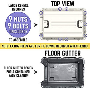 SportPet Designs Plastic Kennels Rolling Plastic Wire Door Travel Dog Crate- Large Kennel, Gray