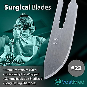 200PCs Dental Grade #22 Stainless Steel Sterile Surgical Blades by VASTMED | Individually Wrapped High Stainless Steel Dermablade Surgical Blade
