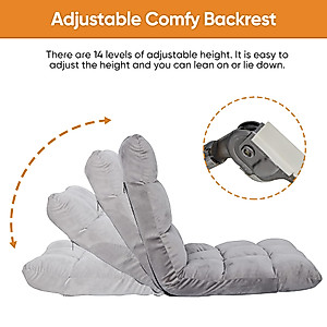 Nouva Gaming Floor Chair Adjustable 14-Position Floor Sofa Bed Foldable Floor Cushions Seating Video Game Chairs Bean Bag Chair Reading Chair for Adults Kids Teens for Bedroom Living Room Indoor,Grey