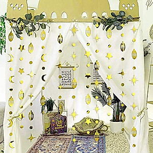 Gold Eid Mubarak Ramadan Decorations Hanging Star Moon Circle Dot Crescent Lamp Garland Streamer Backdrop Banner Decorations for Home Happy Ramadan Lesser Bairam Islam Muslim Wedding Birthday Party