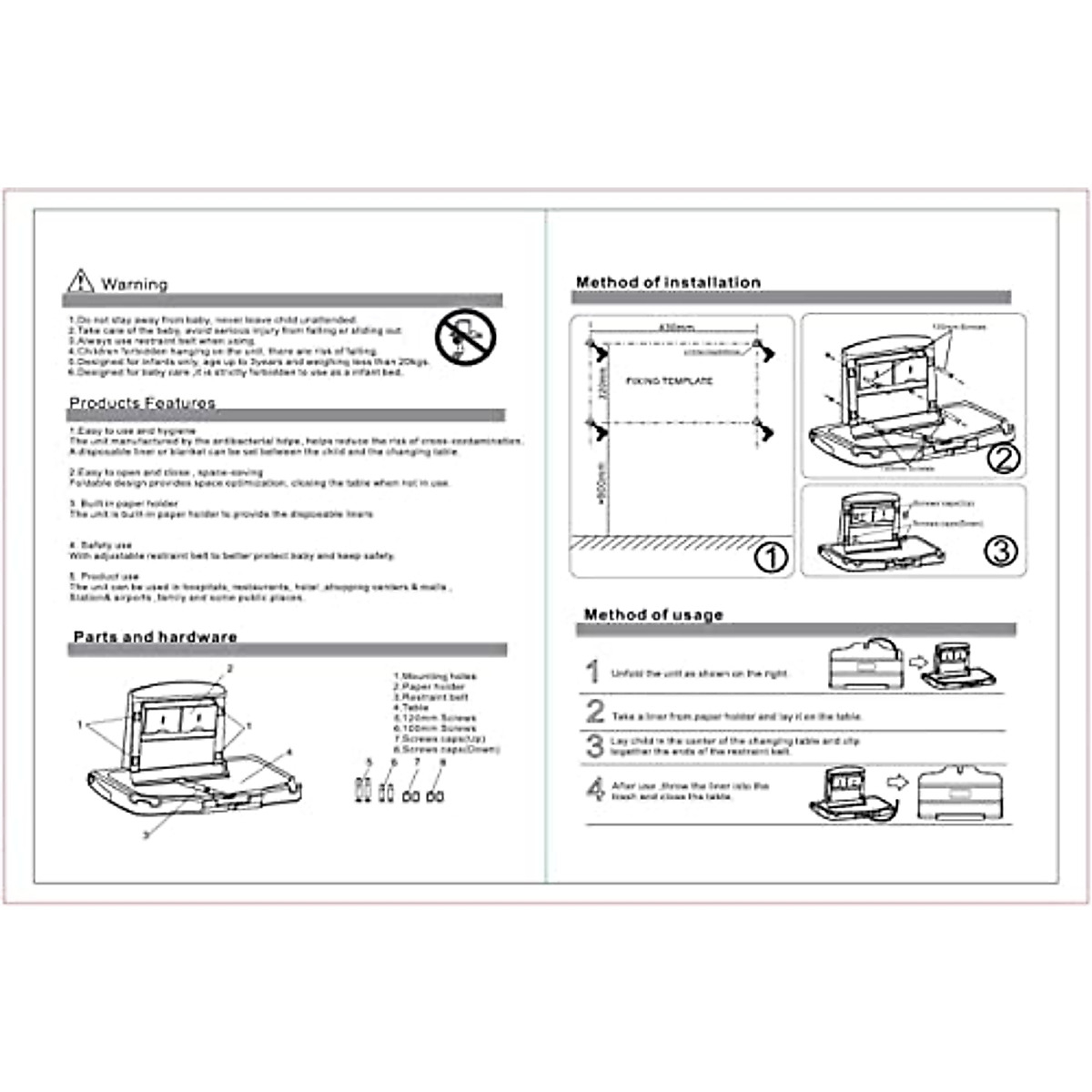 Baby Changing Station Wall Mounted, Diaper Changing Station, Fold Down Diaper Changing Table for Commercial and Public bathrooms