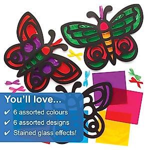 Baker Ross FE154 Butterfly Stained Glass Craft Kits - Pack of 6, Arts and Crafts for Kids to Decorate and Display, Make Your Own Decorations
