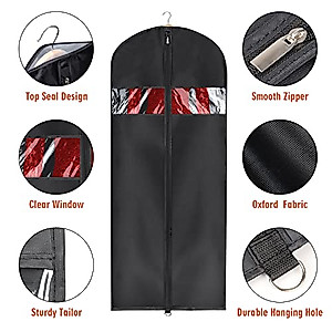 Univivi Garment Bag 60inch Lightweight Suit Bags for Closet Storage, Hanging Clothes Cover 3 Pack with Zipper and Eye-Hole Carry Handles for Folding for Tuxedos Coats Dresses, Black