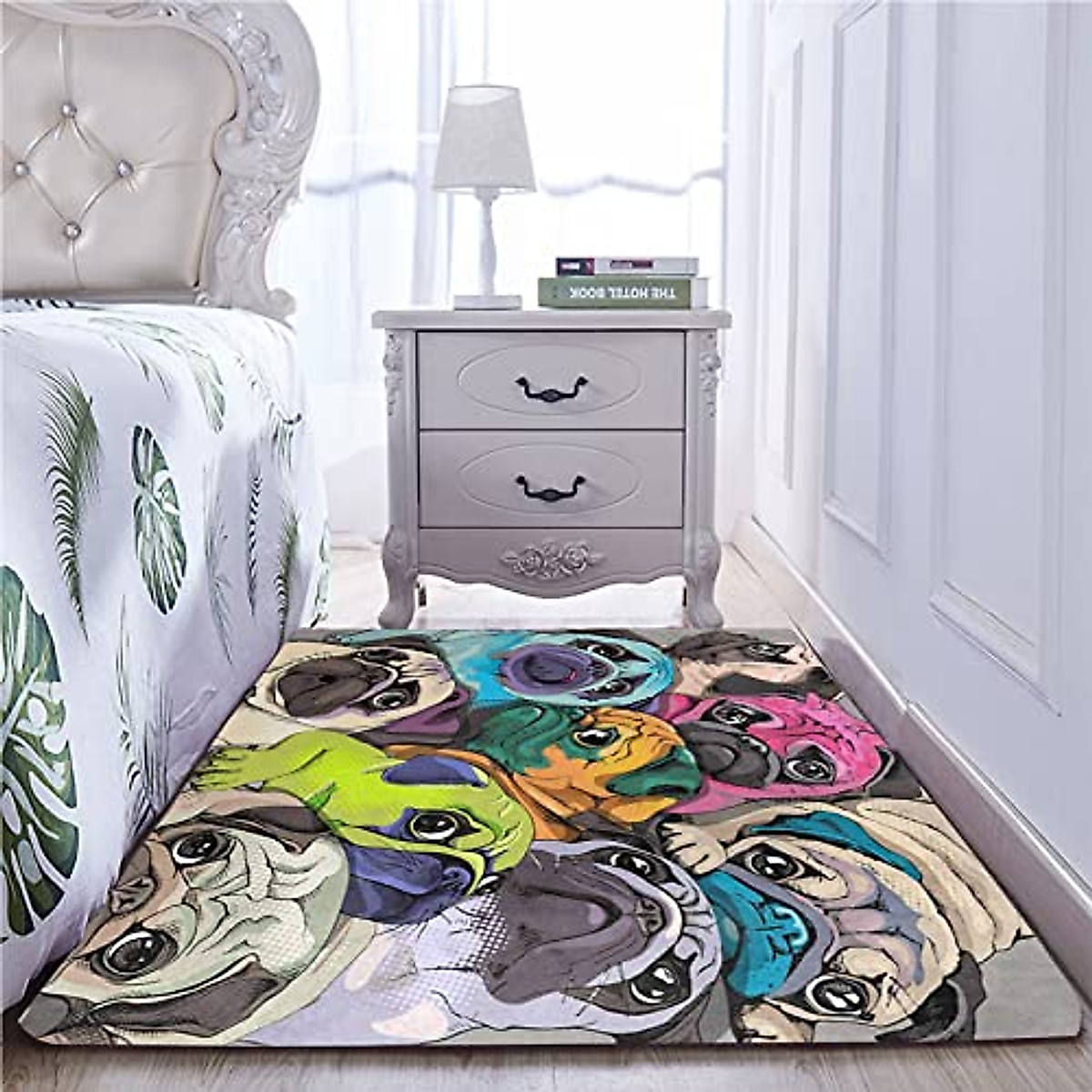 Oueoty Watercolor Pug Puppy Dog Area Rug Rugs for Living Room Bedroom 9x12ft/108x144in/275cmx365cm