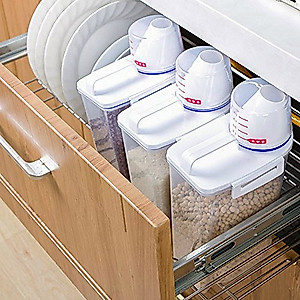 Airtight Food Storage Container with Lids 2L, Cereal Dispenser Rice Bin, Clear Plastic Storage Box with Airtight Design Measuring Cup Pour Spout, for Kitchen Flour Rice Sugar, Keeps Food Fresh Dry
