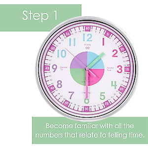 OWLCONIC Telling Time Teaching Clock - Bundled with Kids Watch. Learn to Tell Time Resources. Pink