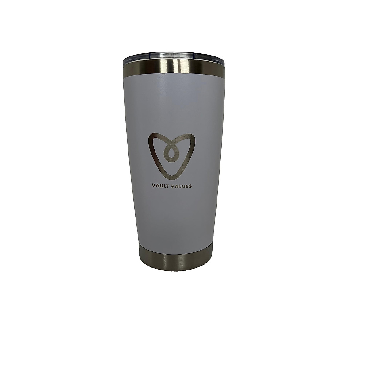 Vault Values 20 oz. Insulated Tumbler. Double Wall. Stainless Steel, Slide Lid with Straw opening COMBO Lid. Available in 5 colors - White, Pink, BLACK, Red, Blue. Hot/Cold. Straw NOT included.
