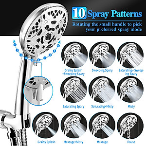 Shower Head, 8” High Pressure Rain/Rainfall Shower Head with Handheld Spray Combo 10 Settings Adjustable Anti-leak Dual Shower Head Kit with 60” Stainless Steel Hose, 11” Extension Shower Arm,Chrome