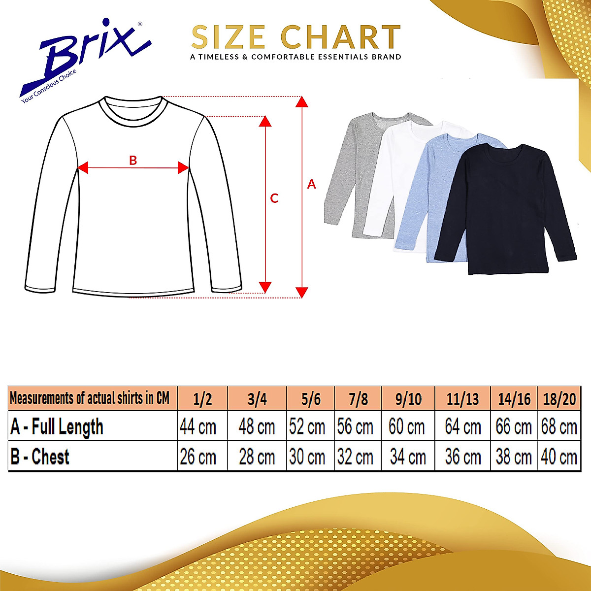 Brix Boys' Long Sleeve Tees - Shirts 4 Pack Cotton Crewneck Multipack Basic T-Shirts.