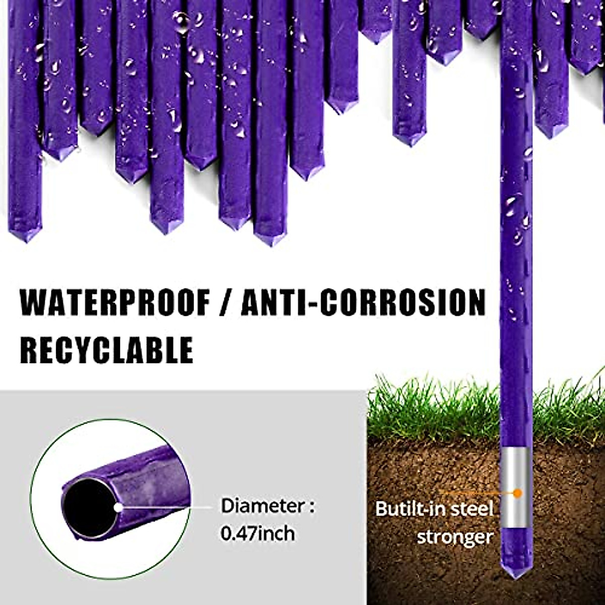 LAVEVE Garden Stakes 48 Inches Heavy Duty Steel Tomato Stakes, Plastic Coated Support Stakes for Securing Trees, Climbing Plants, Cucumber, Beans, Pack of 20