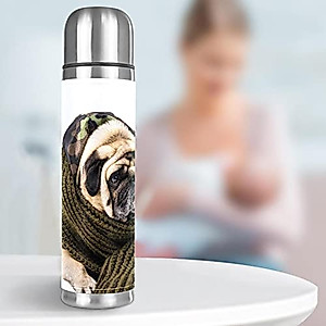 Cute Pug Stainless Steel Coffee Thermos, Double Walled Insulated Water Bottle for Outdoor Sports, Office, Car (17 OZ/500ML)
