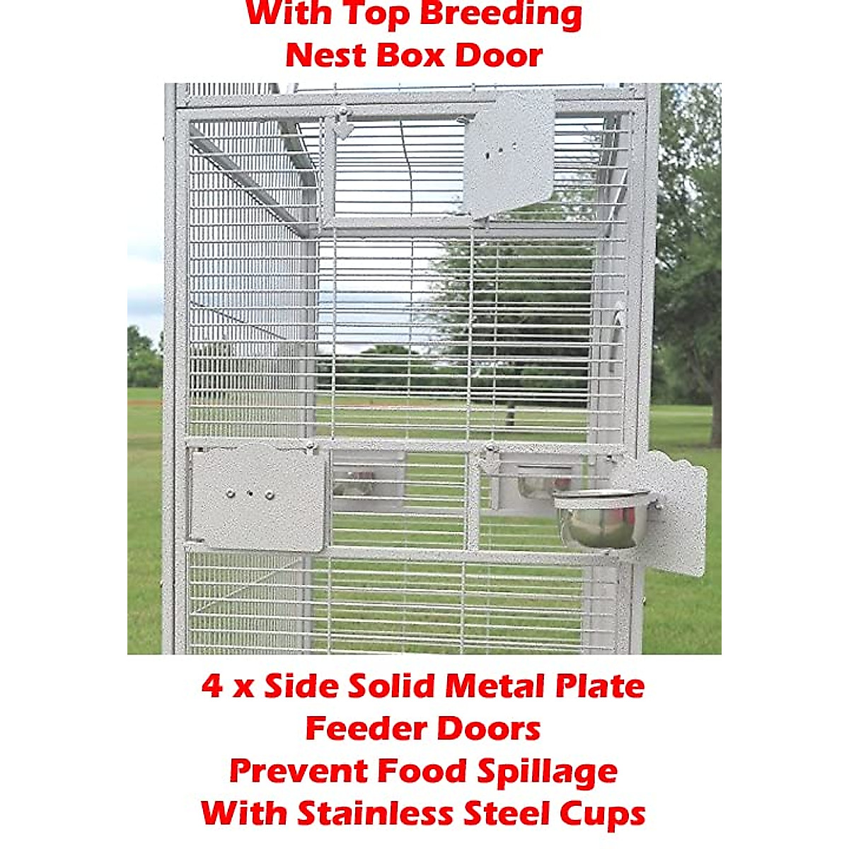 4-Size/2-Color; Extra Large Elegant Durable Play Top Bird Cage Parrot Finch Macaw Cockatoo Bird Wrought Iron Cage (White-Vein)