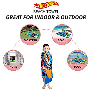 Franco Kids Super Soft Cotton Bath/Pool/Beach Towel, 58 In x 28 In, Hot Wheels