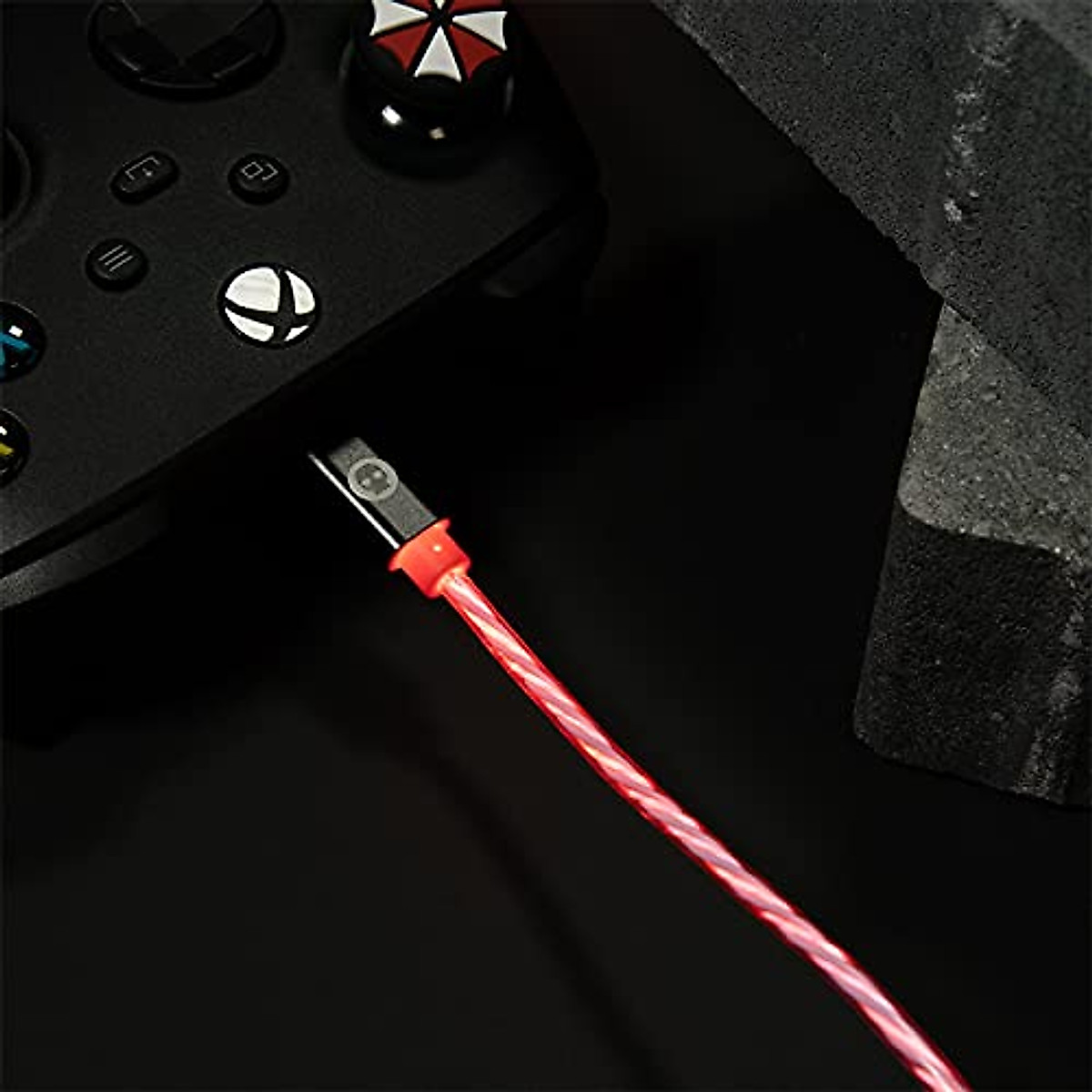 Numskull Official Resident Evil LED USB Type-C Cable and Thumb Stick Grips - 1.5m Fast Charging Lead, Xbox Series X Controller Mod