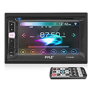 Pyle Double Din DVD Car Stereo Player Bluetooth in-Dash Car Stereo Touch Screen Receiver w/ USB/SD, MP3, CD Player, AM FM Radio, Steering Wheel Feature, Hands-Free Call, Camera/Speaker Input - Pyle