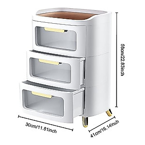 funest Nightstand, 3-Tier Storage End Table, White Bedside with Drawers for Bedroom, Cabinet Stand by Sofa, Plastic Frame/Removable Wood Top Panel/Oval Visual Sideboard