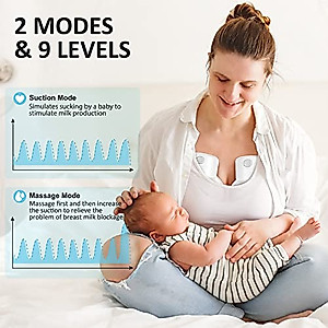 Breast Pump, Wearable Breast Pump, Hands Free Breast Pump, Electric Breast Pump 2 Mode & 9 Levels, 24mm Flange, 2 Pack