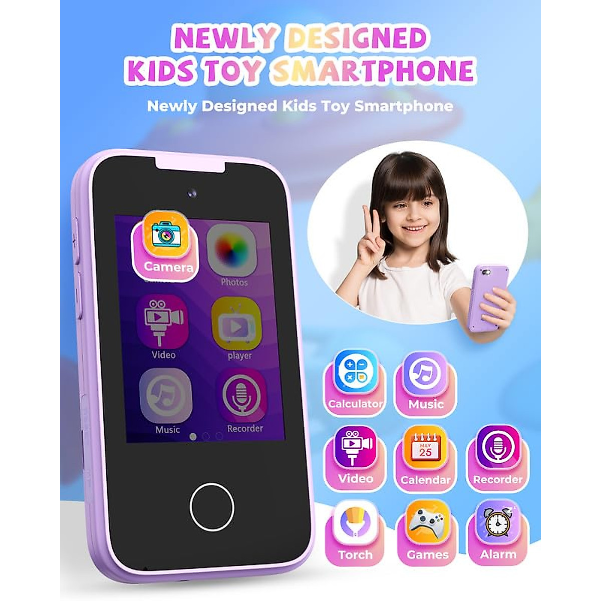 Kids Toy Smartphone, Gifts and Toys for Boys Ages 3-8 Years Old, Fake Play Toy Phone with Music Player Dual Camera Puzzle Games 8GB SD Card Touchscreen, Birthday, Kids Trip Activities