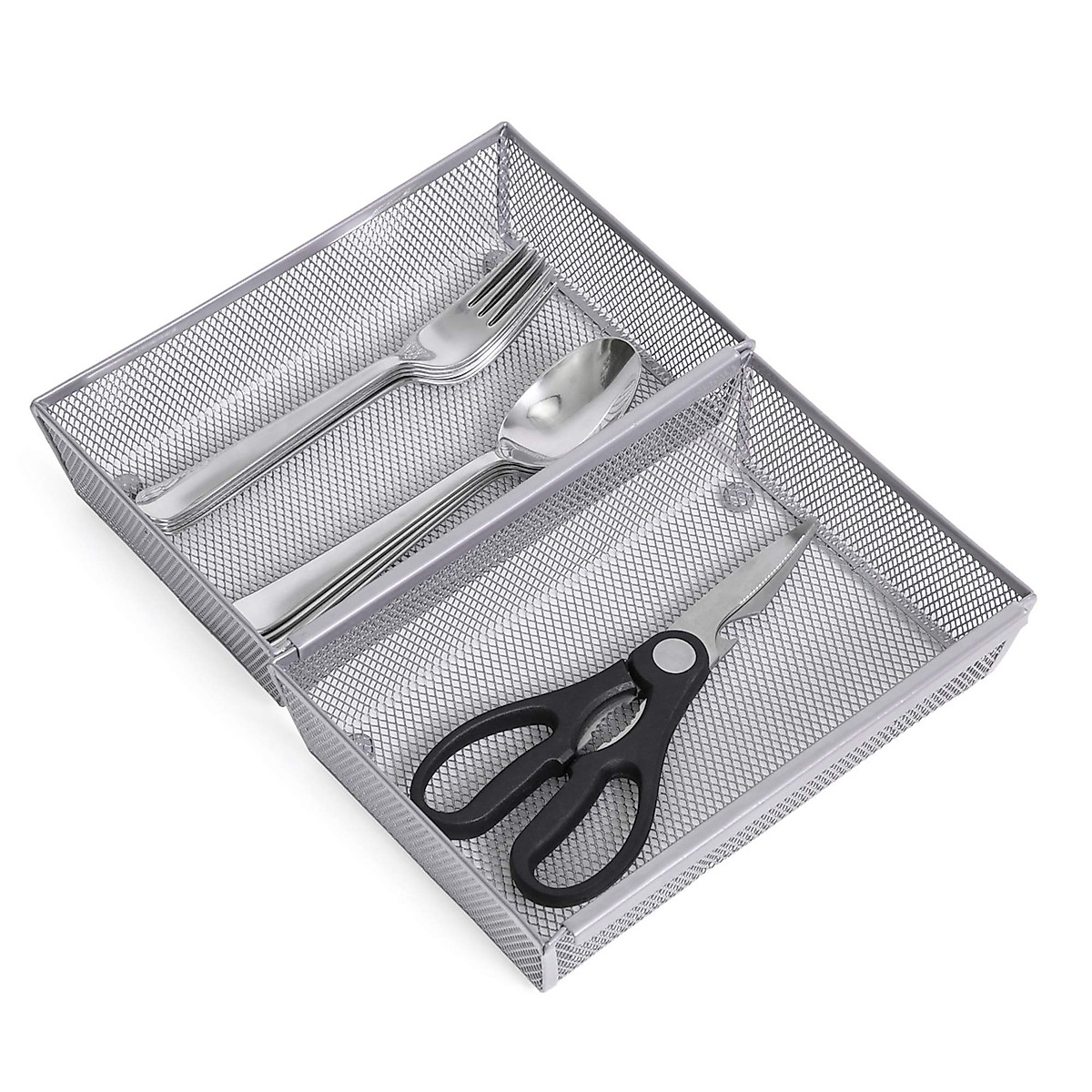 Smart Design Drawer Organizer - (9 x 6 Inch) - Steel Metal Mesh Tray - w/ Interlocking Arm Connection - Utensils, Silverware, Organization - Kitchen [Silver]