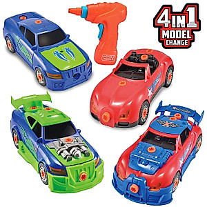 JOYIN Take Apart Toy Racing Car Construction Toys Build Your Own Race Car Set with Light and Sound Real Working Drill and Screws Over 50 Pieces Construction Vehicle Car Toy