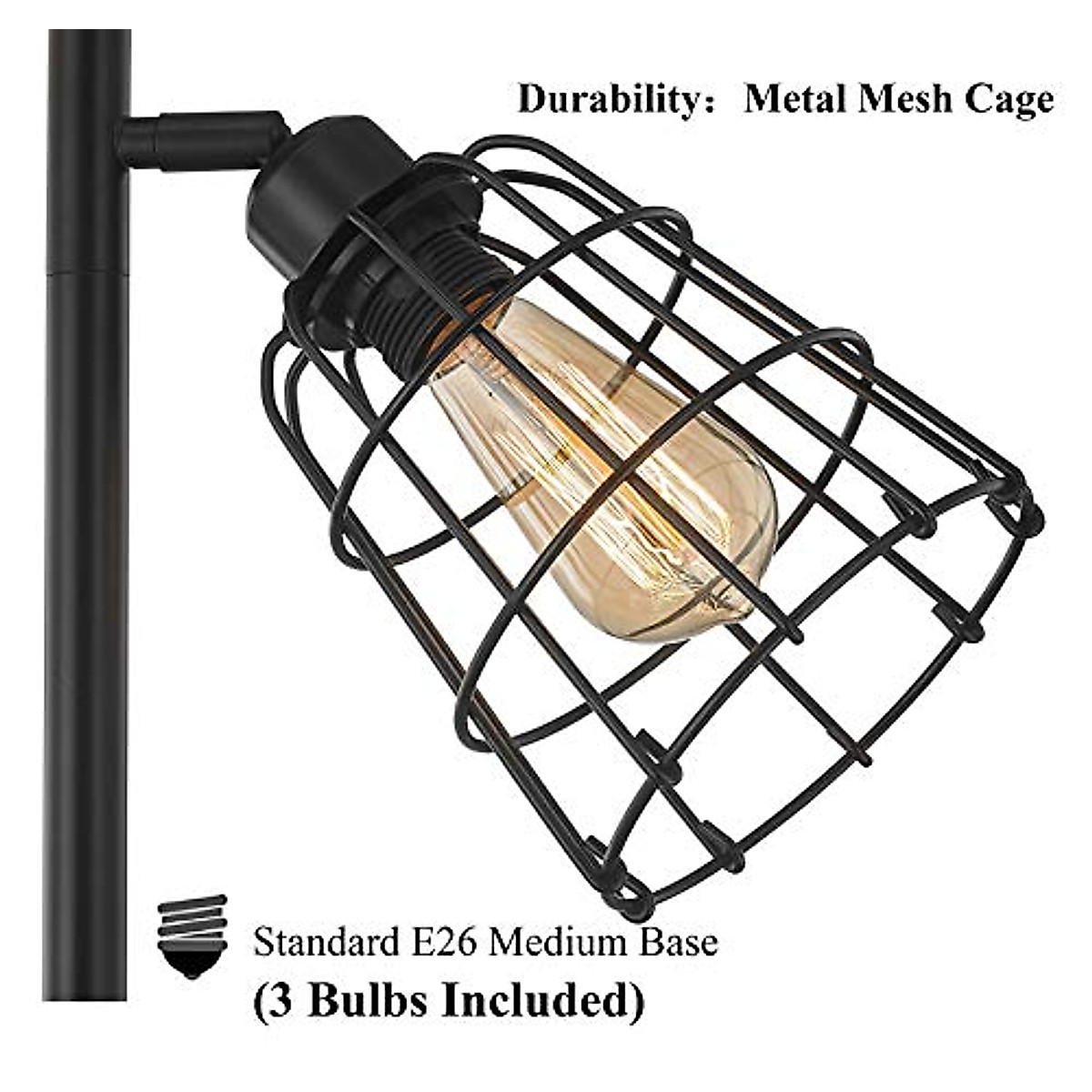 Modern Floor Lamp for Living Room Bright Lighting Tall Stand Up Lamp Farmhouse Rustic Industrial Black Tree Floor Lamps for Bedrooms, Office with Reading Light Standing Lamp