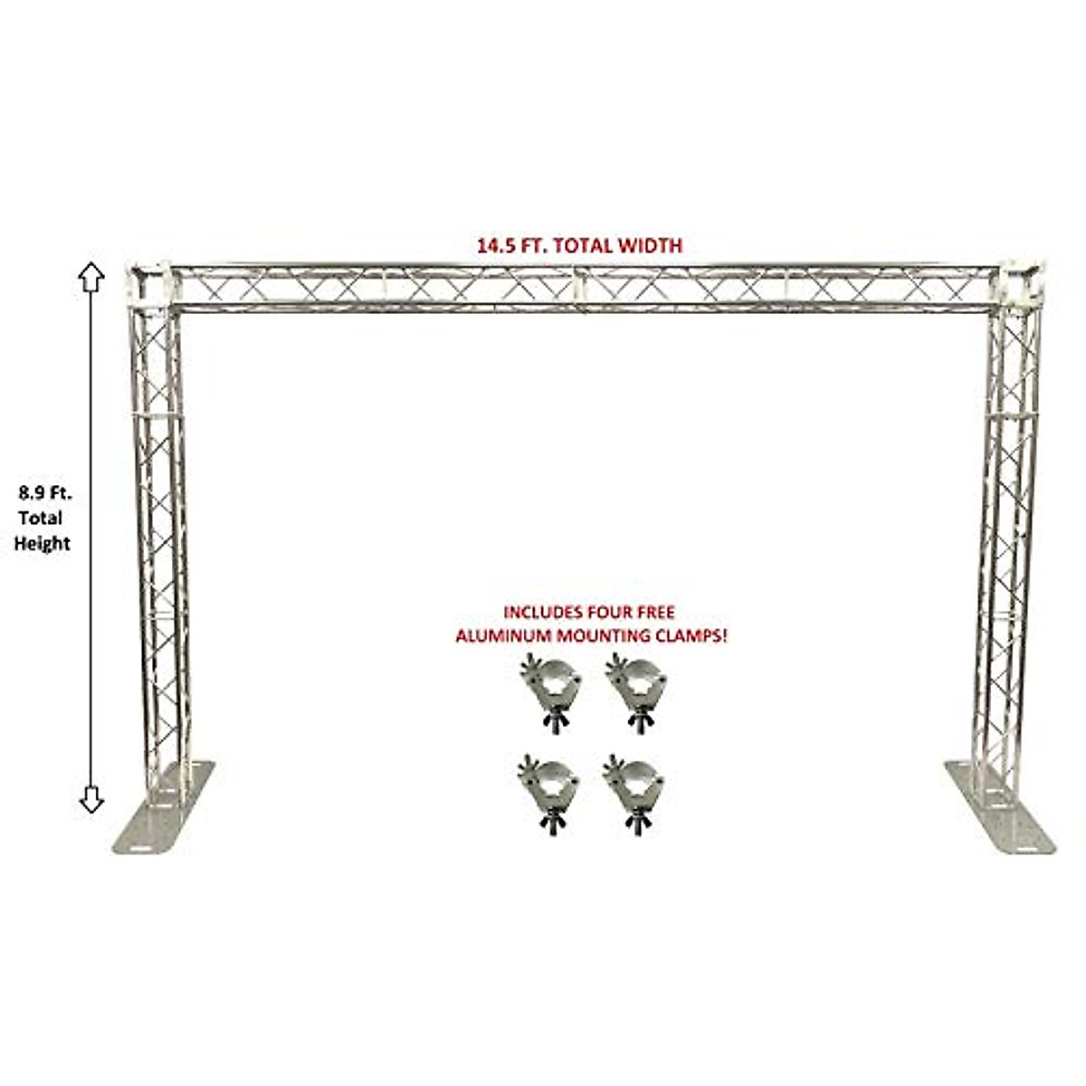14.5 Ft. Width Square Aluminum Truss Goal Post System For DJ Lights Speakers PA Bolted Trusses That Assemble FAST + Four FREE O Clamps!