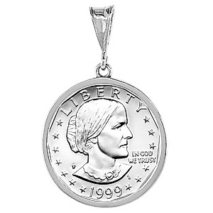 Sterling Silver Susan B. Anthony Bezel Sacagawea 26 mm Coins Prong Back Square Edge Coin NOT Included