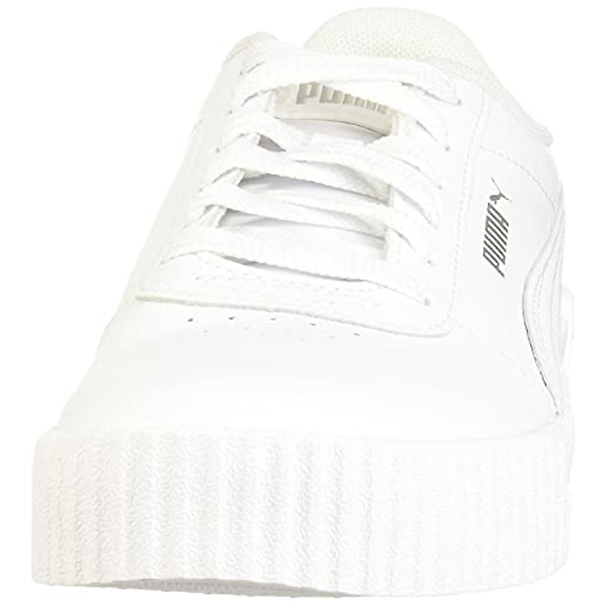 PUMA Women's Carina Sneaker, White White Silver, 9 M US