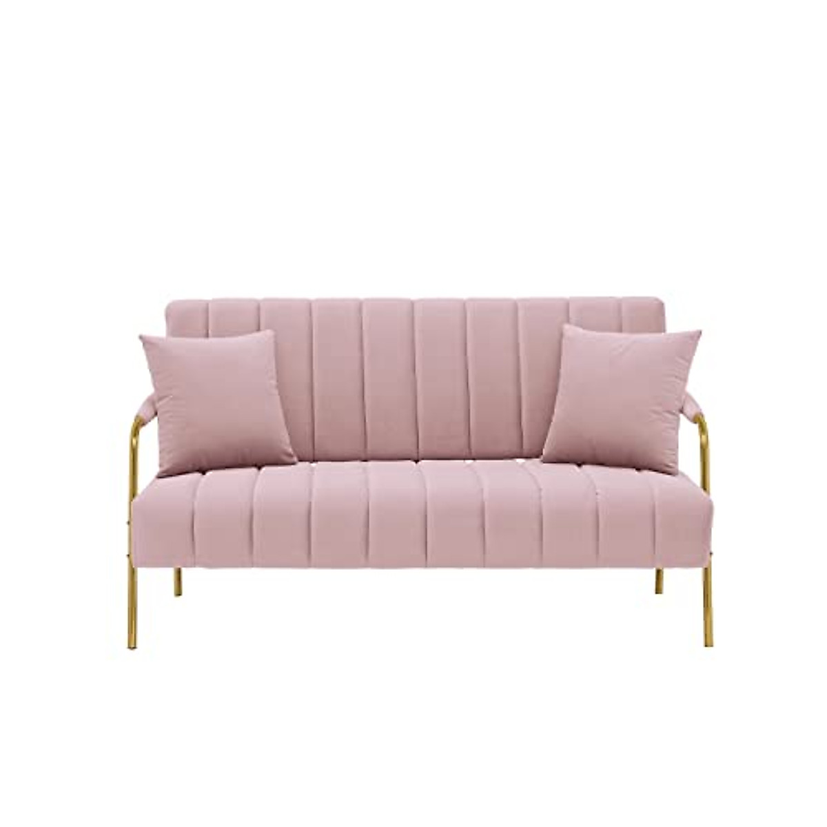 Velvet Upholstery Loveseat Tufted Futon Sofa,Australian Cashmere Fabric Accent 2-Seat Sofá Couch with Metal Legs&Throw Pillows for Living Room/Bedroom/Apartment/Office/Studio/Compact Space