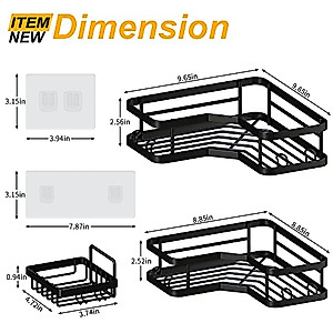 ZHOHO TANT Corner Shower Caddy 3 Pack Corner Shower Shelf with Adhesive Hooks and Soap Holder Stainless Steel Shower Organizer Corner Shelf Rack for Bathroom Storage(Black)