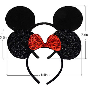 FANYITY Mouse Ears, 2 Pcs Mice Ear Costume Headbands Hair Band for Christmas Party (Red&Black)