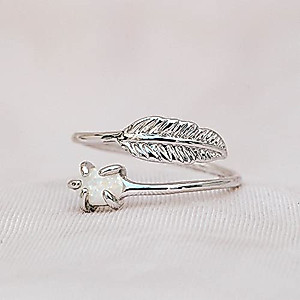Pura Vida Silver Disney Pocahontas Feather Wrap Ring w/Opal Stone - Brass Base, Rhodium Plating - Size 7