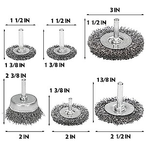 6 Pcs Wire Wheel Cup Brush Set,1/4In Round Shank Wire Brush for Drill Attachment, for Cleaning Rust, Stripping and Abrasive