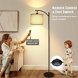 2024 LED Floor Lamps for Living Room, 12W 1200LM Modern Arc Floor Lamp with Remote & Adjustable Linen Lampshade, 12 Color Temperature Stepless Dimmable Tall Standing Lamp for Bedroom Office Reading