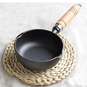 One Egg Frying Pan, Cast Iron Skillet Mini Egg Pan Omelet Pan Butter Warmer Pot with Dual Spouts Mini Induction Eggs Pan Single Egg Frying Pan with Handle Soup Sauce Pan