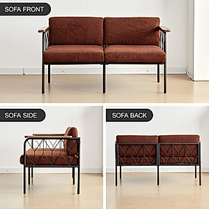 47” W Futon Sofa Couch Modern Loveseat Sleeper Sofa Bed with Sturdy Metal Frame Teddy Velvet Upholstered Convertible Couch Bed for Living Room Bedroom Apartment Office, Brown