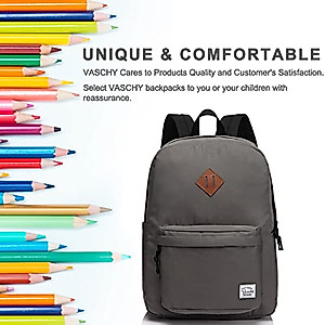 VASCHY Lightweight Backpack for School, Classic Basic Water Resistant Casual Daypack for Travel with Bottle Side Pockets (Gray)