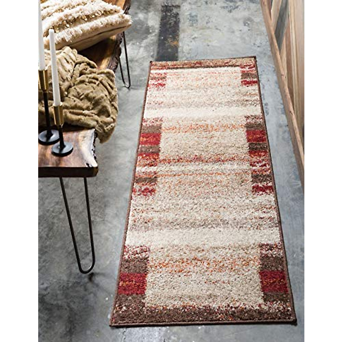 Unique Loom Autumn Collection Modern Contemporary Casual Abstract Area Rug, 2' x 6' 1" Runner, Beige/Brown