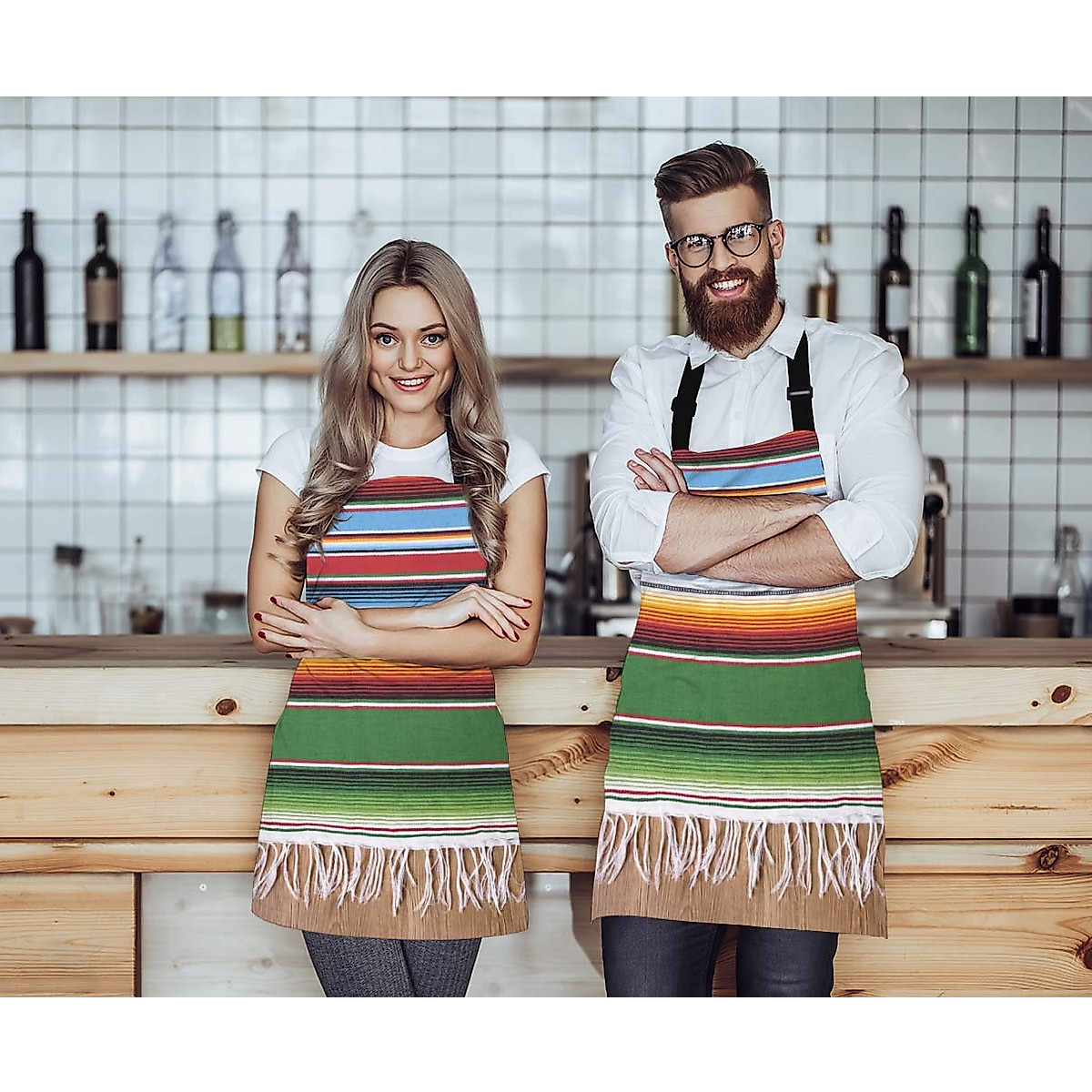 WONDERTIFY Mexican Style Apron,Traditional National Blankets Colorful Lines Bib Apron with Adjustable Neck for Men Women,Suitable for Home Kitchen Cooking Waitress Chef Grill Bistro Baking BBQ Apron
