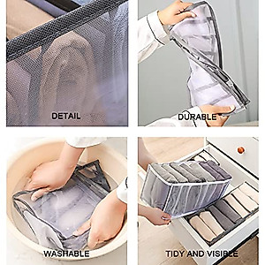 3PCS Wardrobe Clothes Organizer For Folded Clothes Pants,T-Shirt, Skirt, Underwear, Leggings, Kid Jeans Drawers Closet Mesh Storage Stackable 7 Grid Washable
