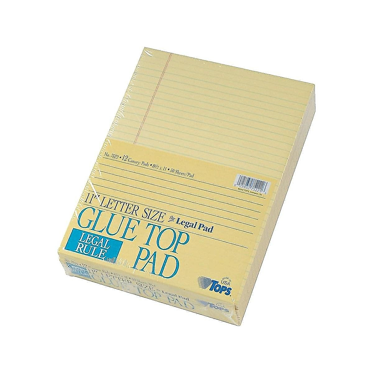 TOPS 7522 The Legal Pad Glue Top Pads, Legal/Wide, 8 1/2 x 11, Canary, 50 Sheets (Pack of 12)