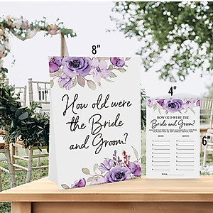 UHADRE Floral How Old were The Bride and Groom Game, Guess The Age Photo Game, Purple Bridal Shower Wedding Shower Game (1 Sign and 30 Cards)-BNG30