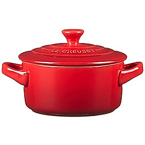 Le Creuset Stoneware Set of 4 Mini Cocottes with Cookbook, 8 oz. each, Cerise